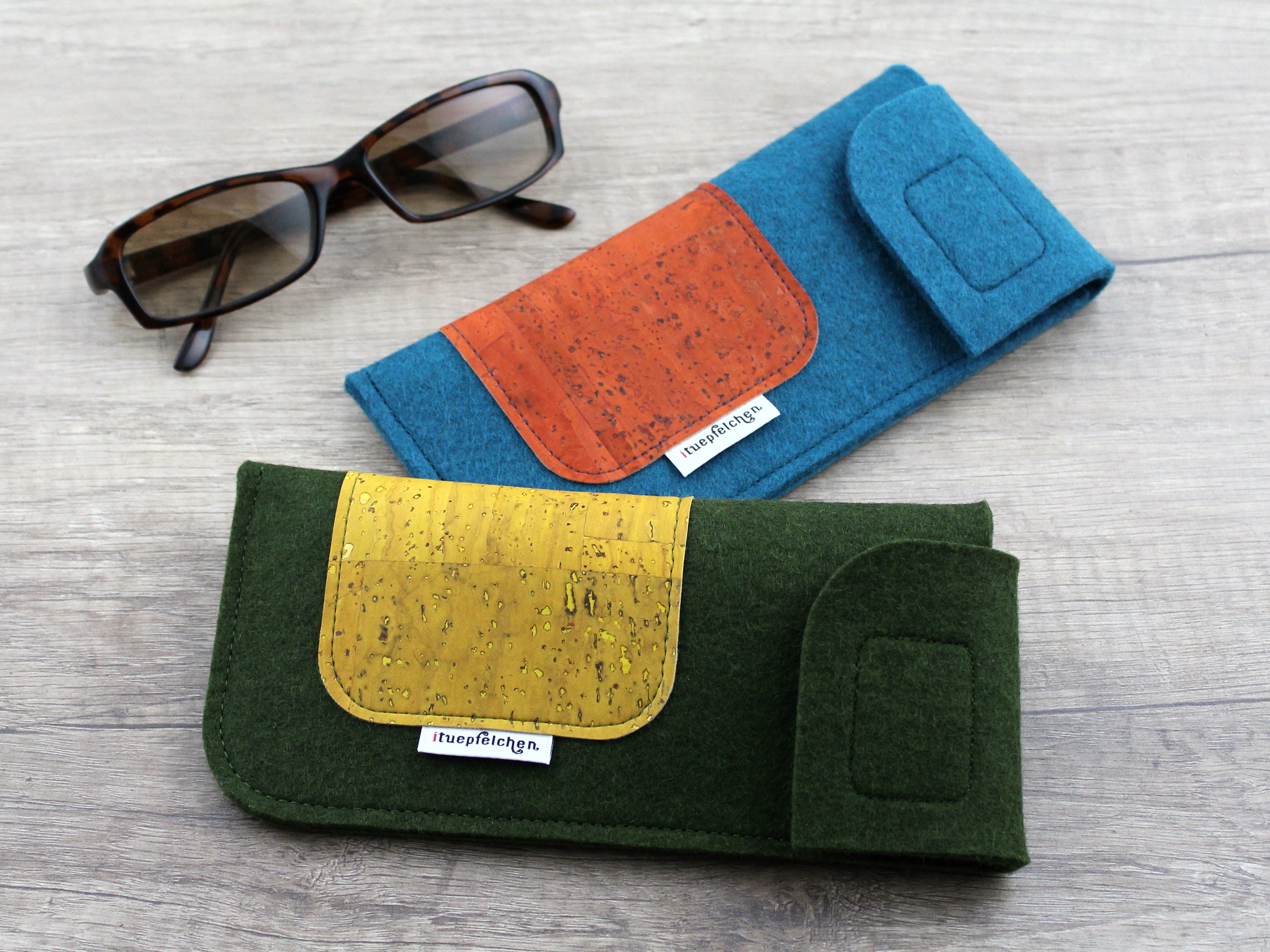 Merino Wool Felt Eyeglass Case With Cork Fabric | Storage Glasses ...