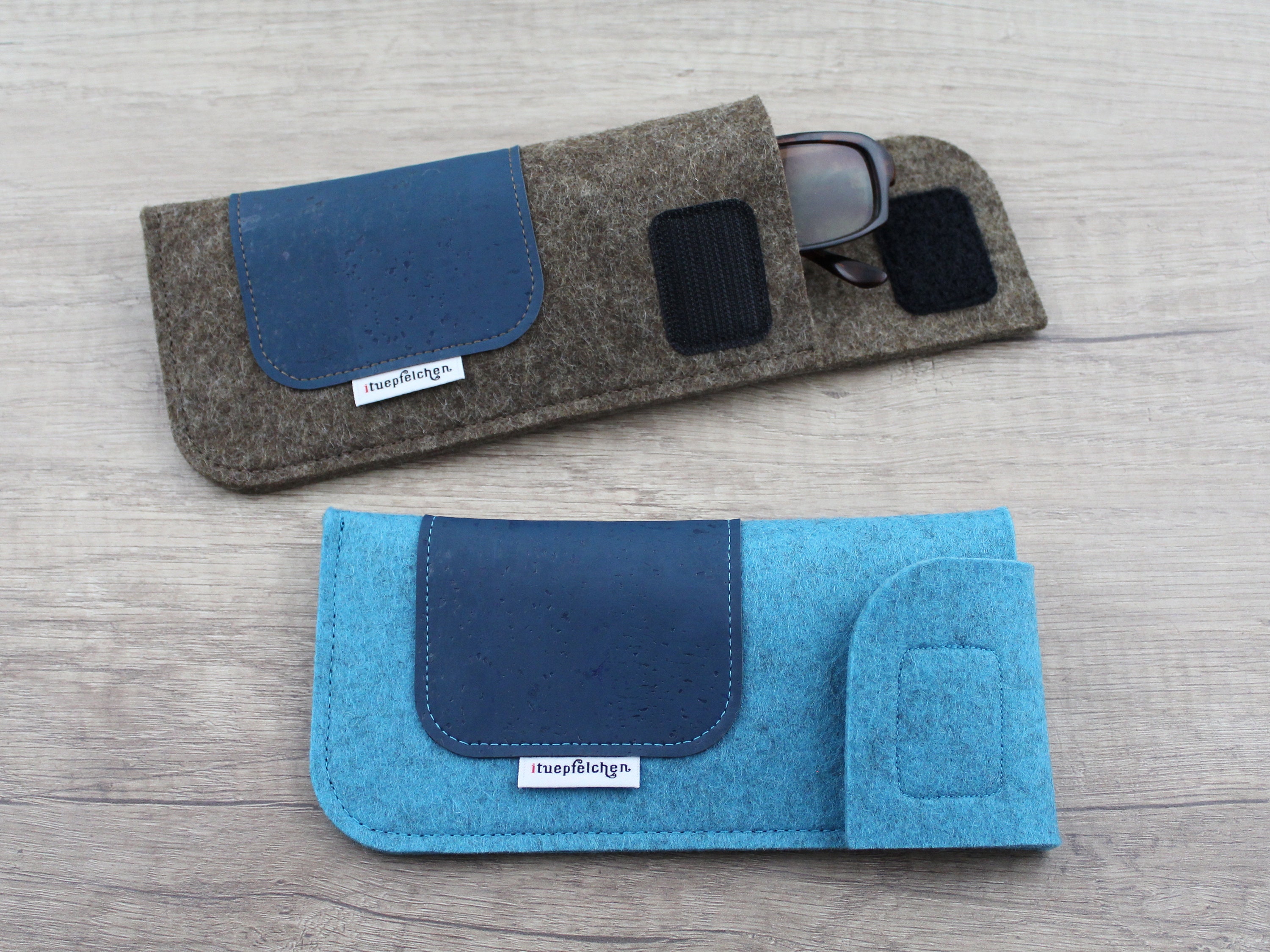 Merino Wool Felt Eyeglass Case With Cork Fabric | Storage Glasses ...