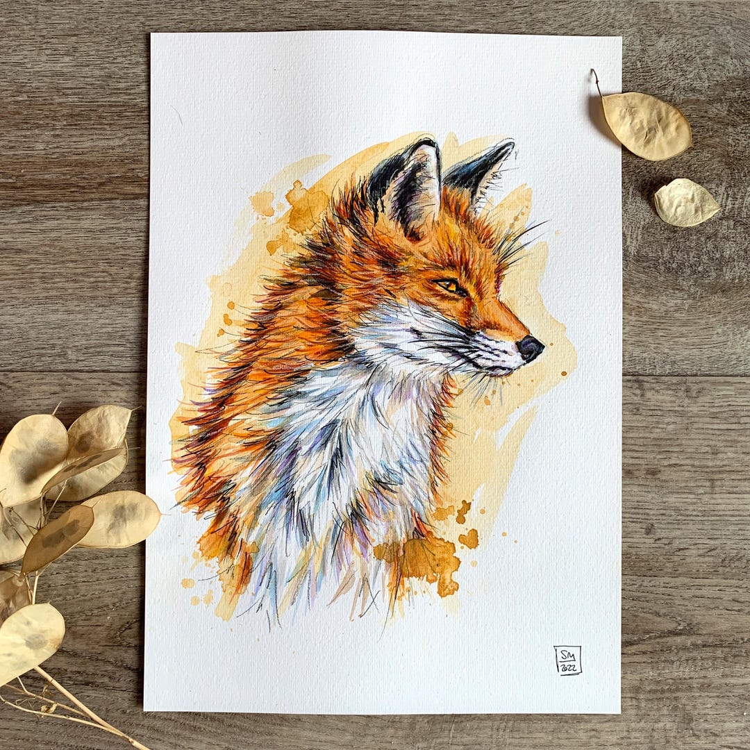 A4 Original Watercolor Painting Red Fox Vulpes Vulpes Dog No Print ...