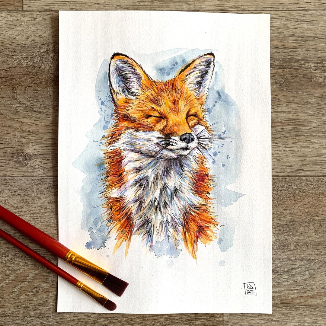 A4 Original Watercolor Painting Red Fox Vulpes Vulpes Dog No Print ...