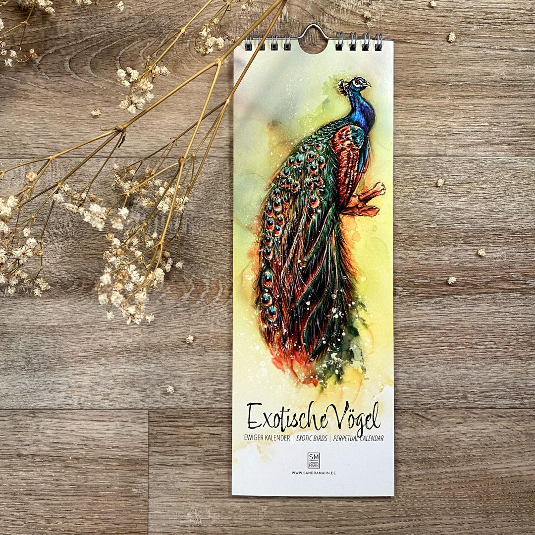 A4 Slim Perpetual Watercolor Painting Calendar Exotic Birds Art ...