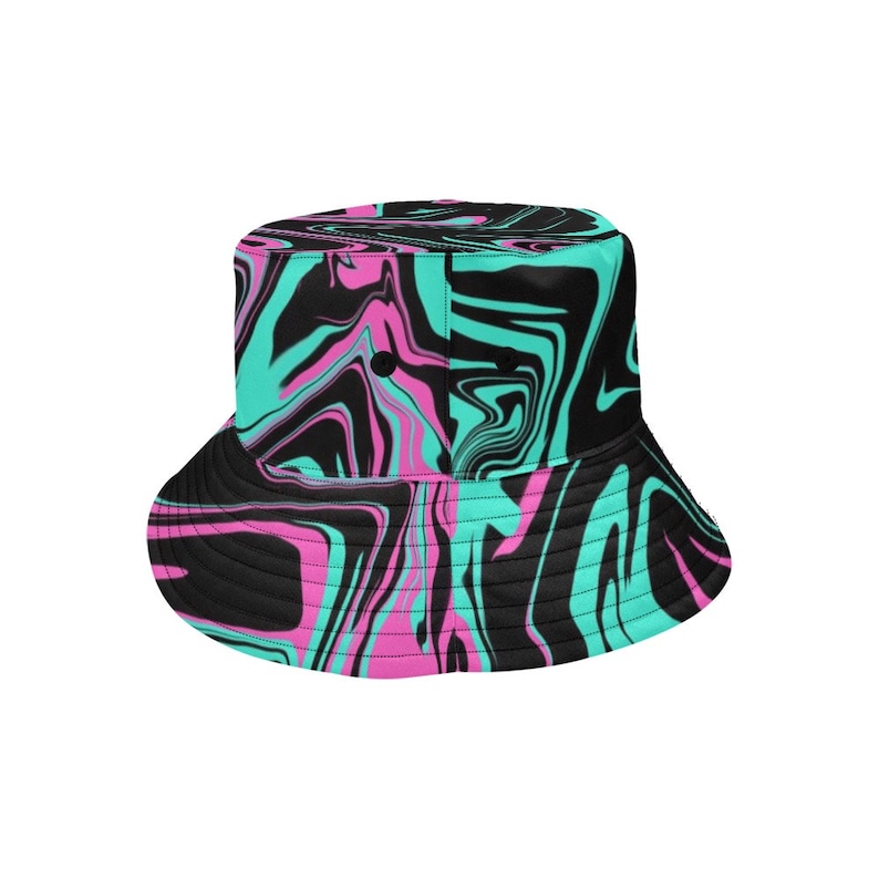 Teal and Pink Psychedelic Melt Bucket Hat UV Blacklight - Etsy