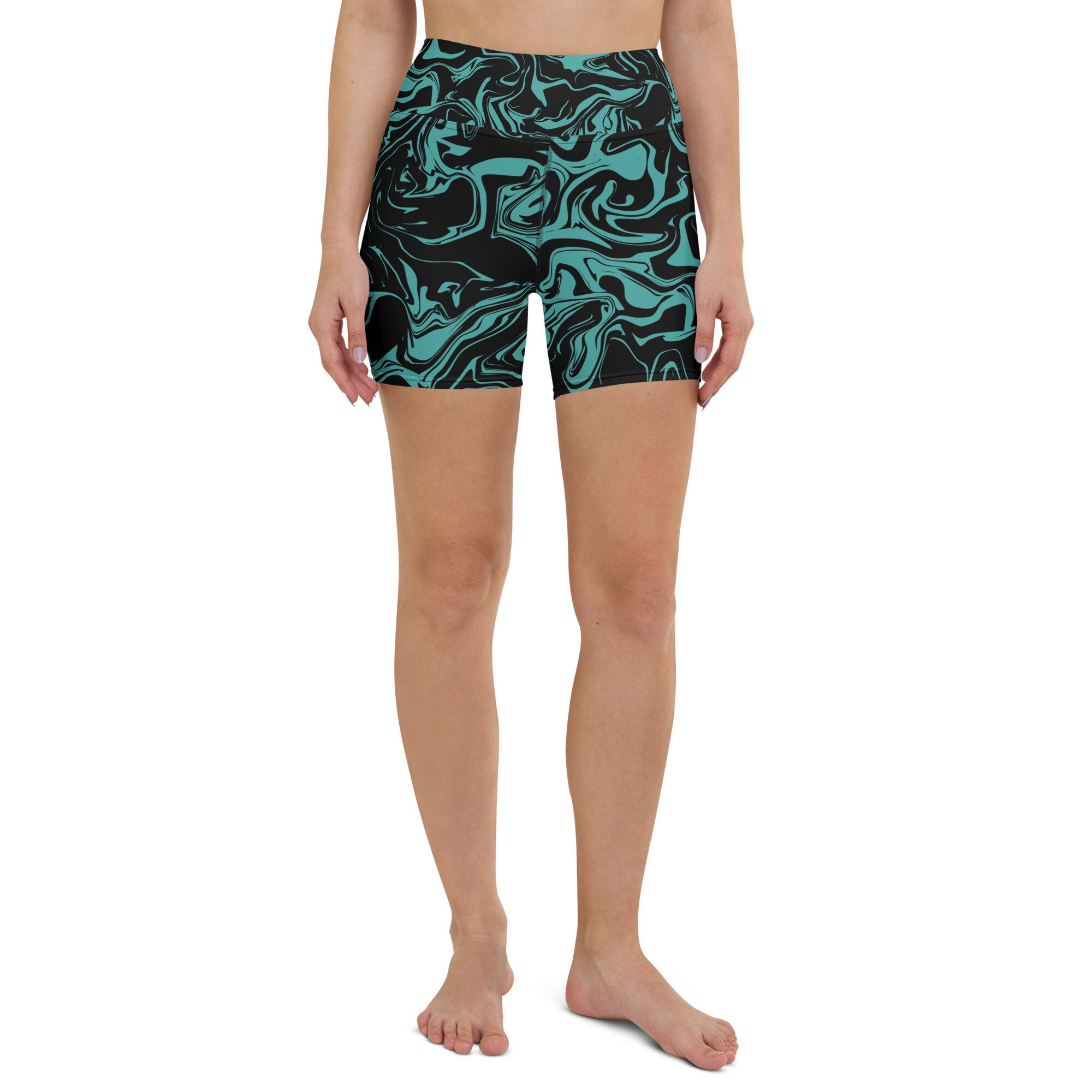 Teal and Black Oil Spill Rave Ready Yoga Shorts W/ Inside Pocket - Etsy