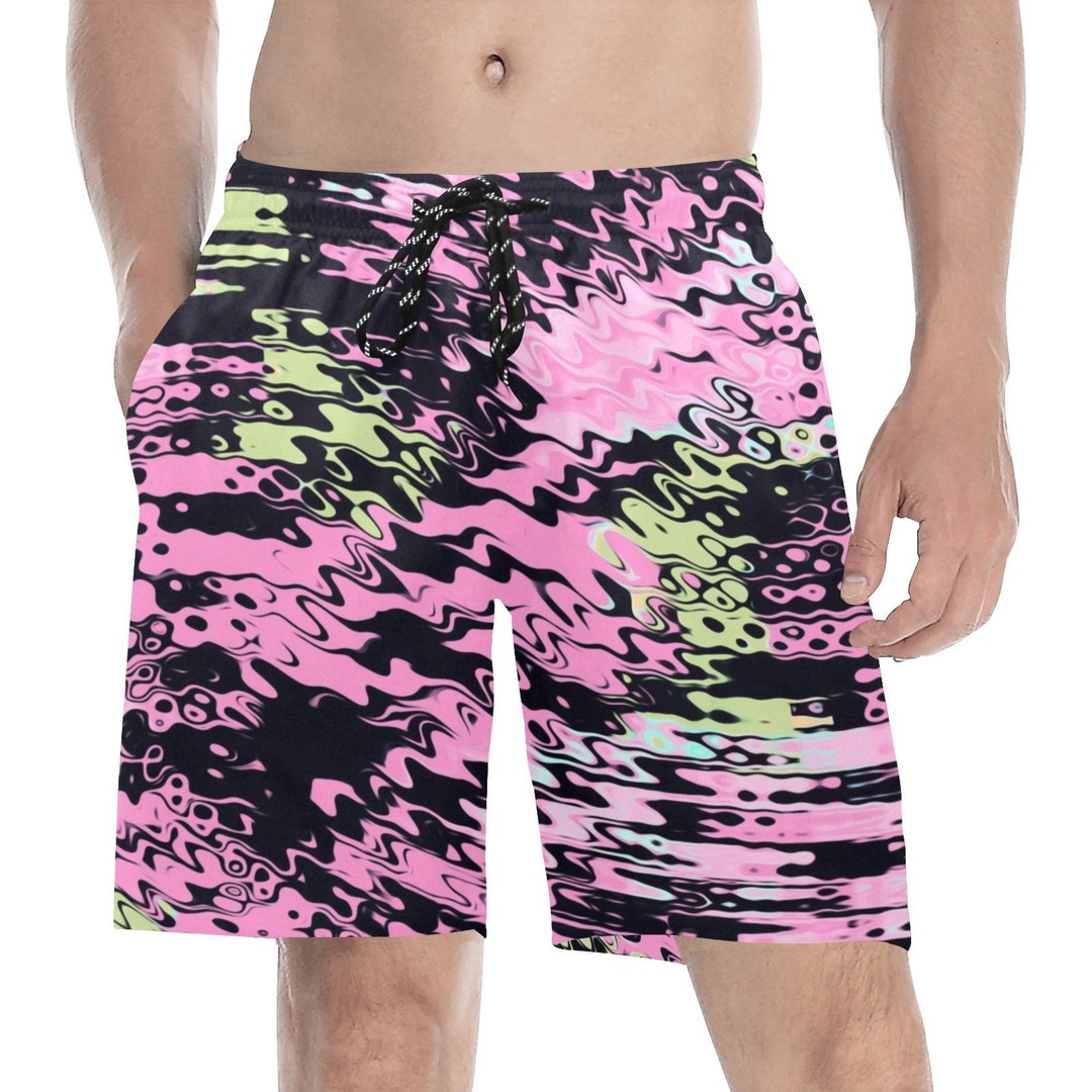 Pink Bubble Gum Slime Rave Drip Men's Mid-length Swim Shorts UV ...