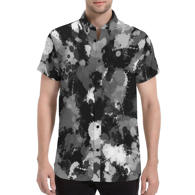 Black White and Grey Paint Splatter Men's Big & Tall Short Sleeve ...