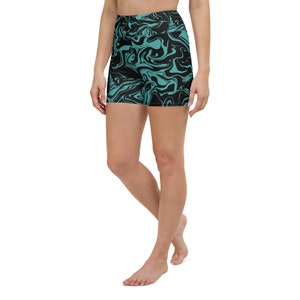 Teal and Black Oil Spill Rave Ready Yoga Shorts W/ Inside Pocket - Etsy