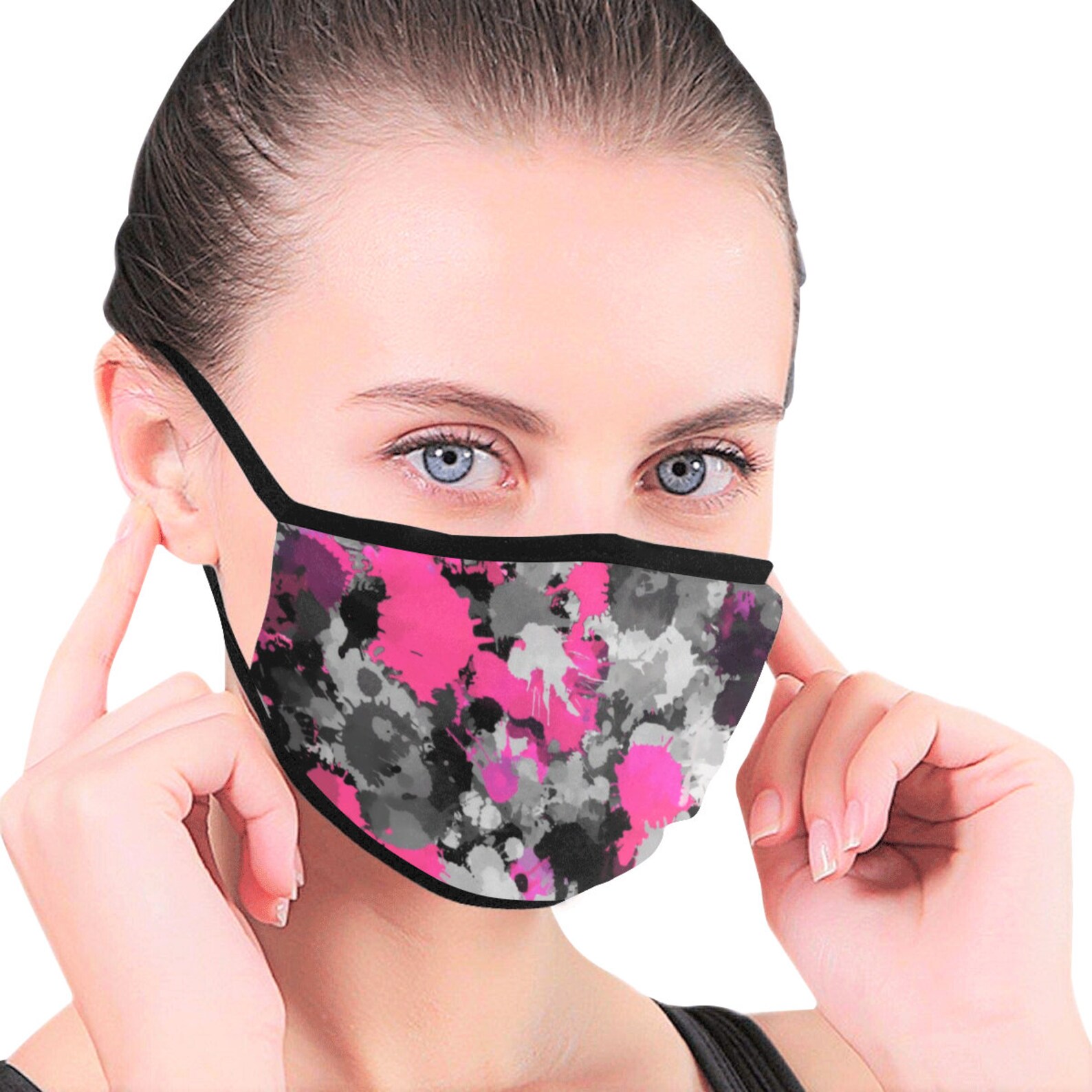 Pink and Grey Paint Splatter Polyester Face Mask - Etsy
