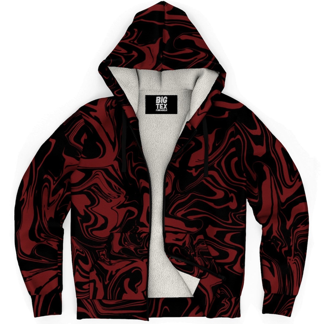 SALE Crimson Red and Black Abstract Melt Sherpa Hoodie - Etsy