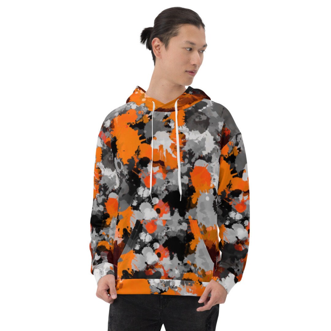 Orange and Grey Paint Splatter Camo Light-weight Pullover Hoodie - Etsy