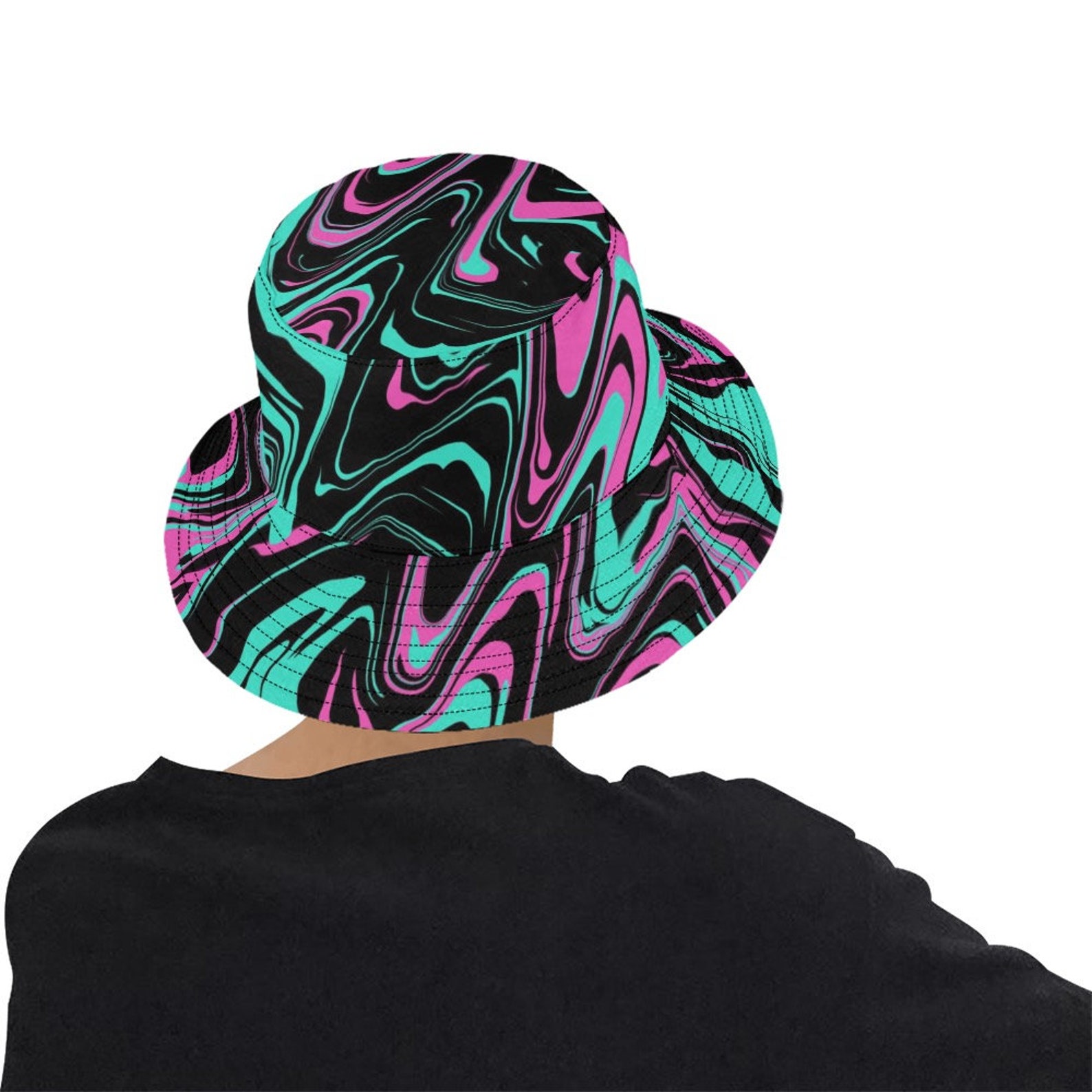 Teal and Pink Psychedelic Melt Bucket Hat UV Blacklight - Etsy