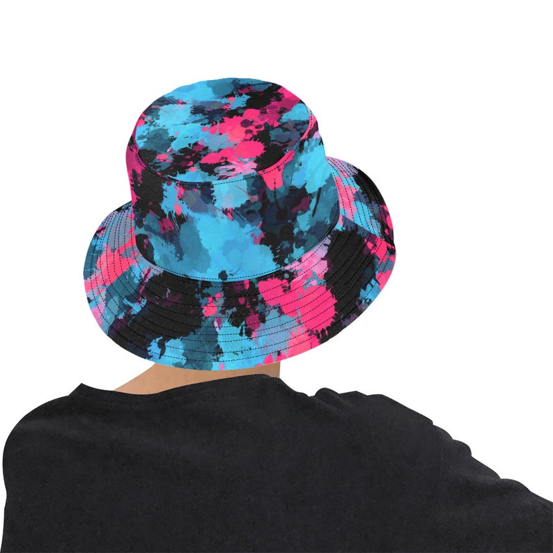 Pink and Blue Paint Splatter Bucket Hat | UV Blacklight Reactive - Etsy