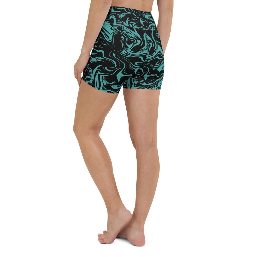 Teal and Black Oil Spill Rave Ready Yoga Shorts W/ Inside Pocket - Etsy ...