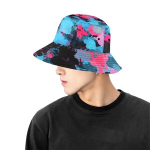 Pink and Blue Paint Splatter Bucket Hat | UV Blacklight Reactive - Etsy