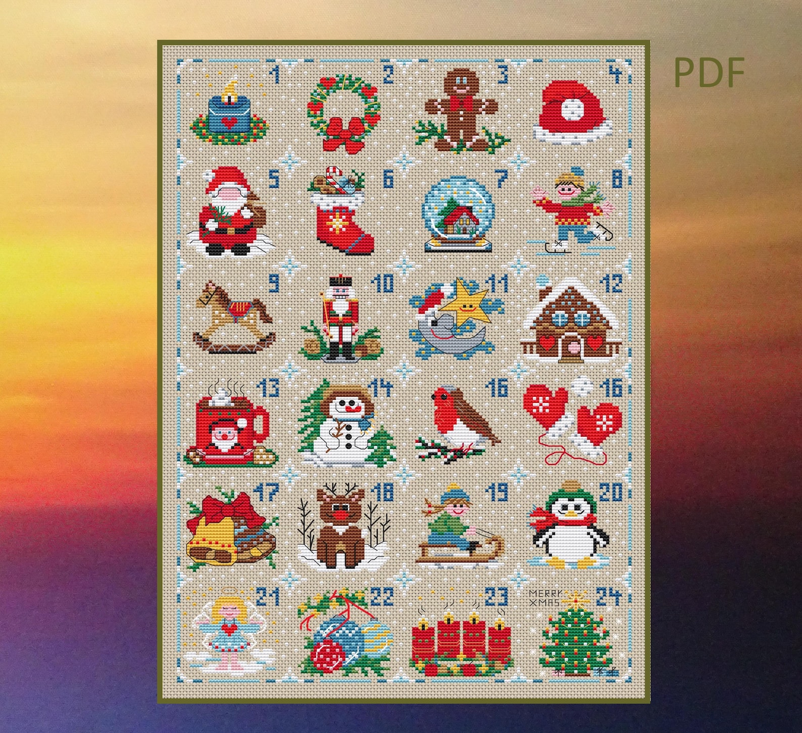Cross Stitch Pattern Advent Calendar Christmas, Cross Stitch Advent ...