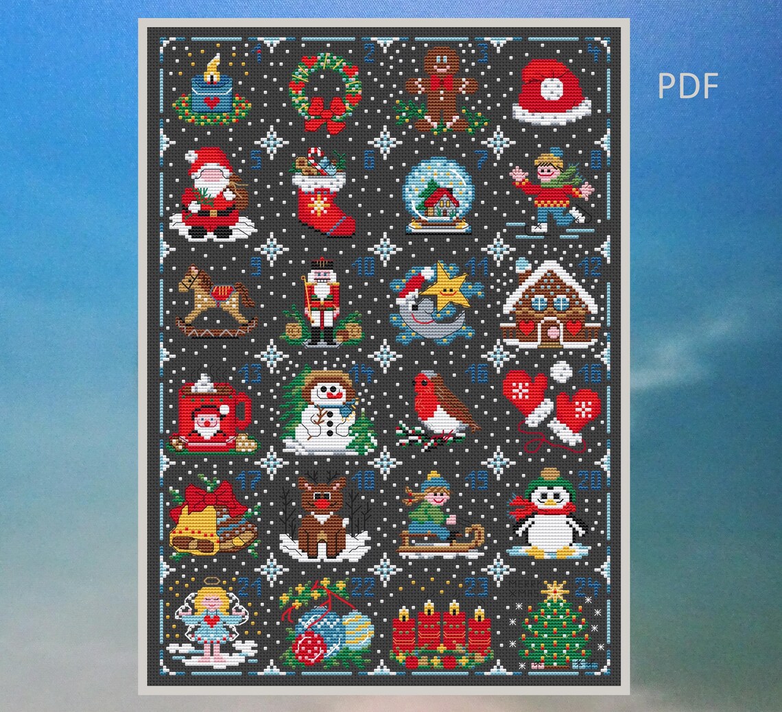 Cross Stitch Pattern Advent Calendar Christmas, Cross Stitch Advent ...