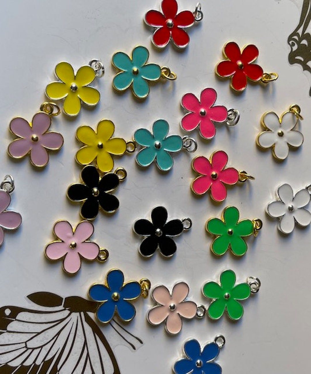 Flower Charms Colorful Flowers Metal Charms - Etsy