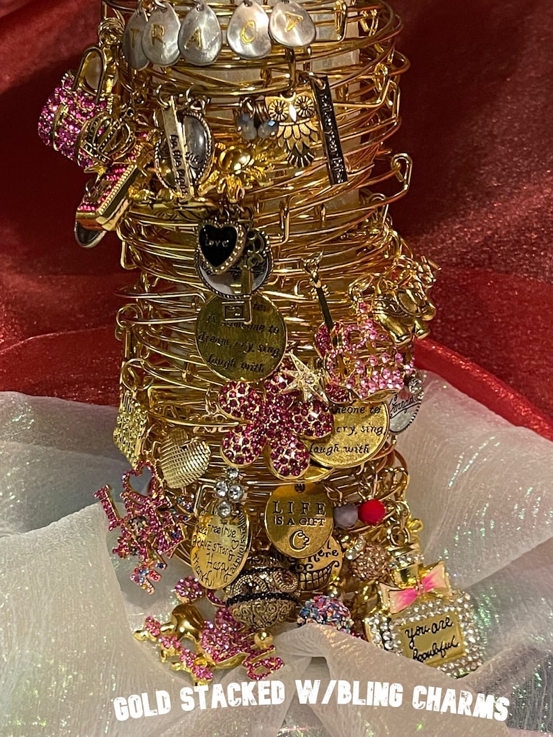 Stackable Bling Charm Bangles Red Black Pink Blue Clear - Etsy