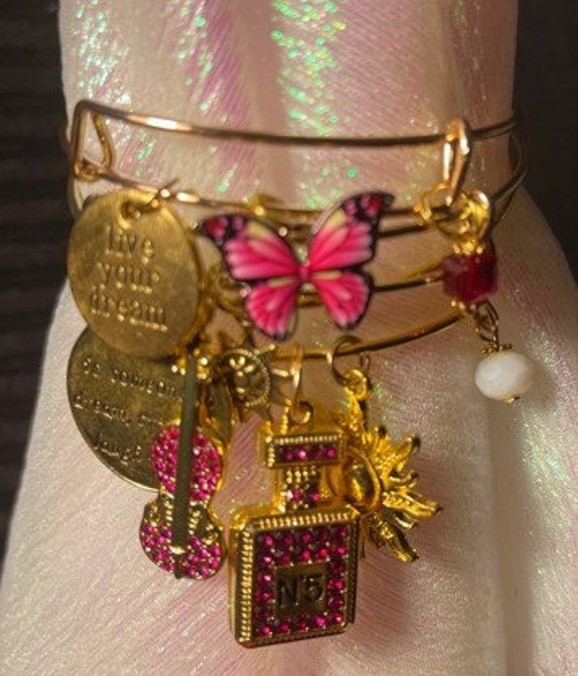 Stackable Bling Charm Bangles Red Black Pink Blue Clear - Etsy