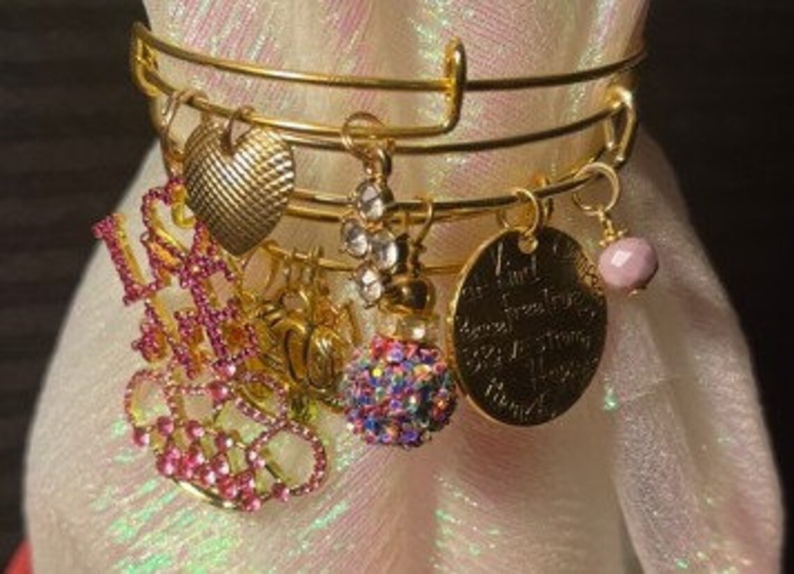 Stackable Bling Charm Bangles Red Black Pink Blue Clear - Etsy