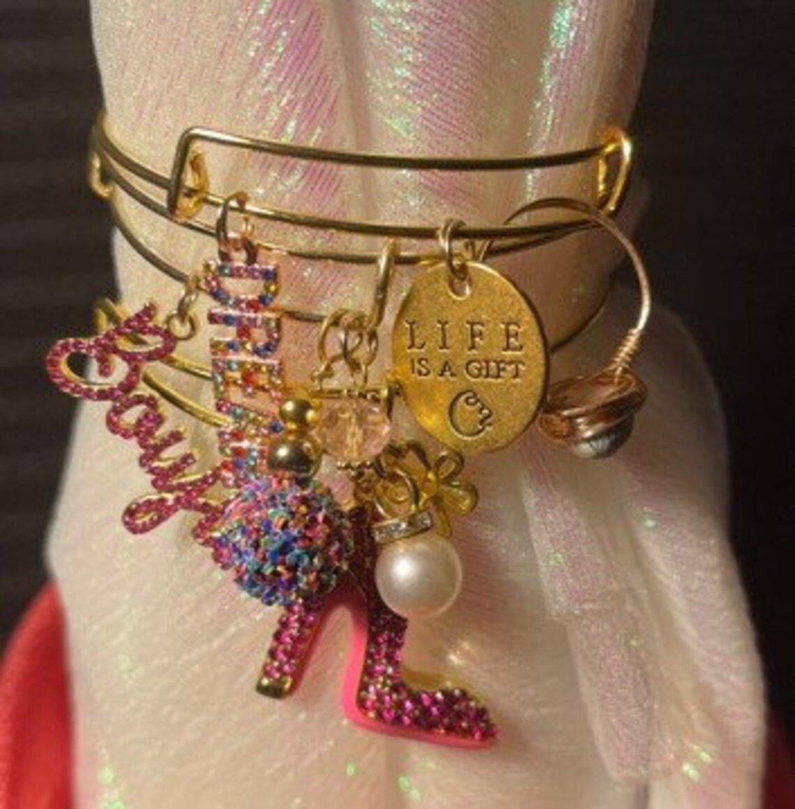 Stackable Bling Charm Bangles Red Black Pink Blue Clear - Etsy