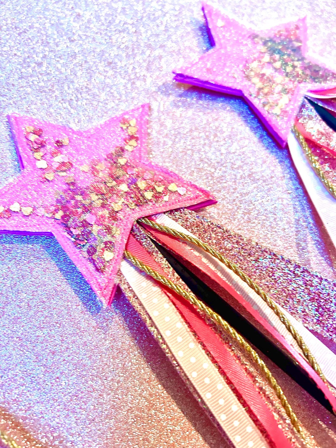 Sparkly Star Wand, Glitter Princess Wand, Pink Ribbon Play Wand, Fairy ...
