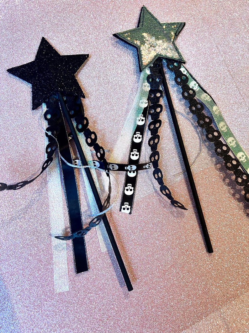 Sparkly Star Wand, Glitter Princess Wand, Black Ribbon Play Wand, Fairy ...