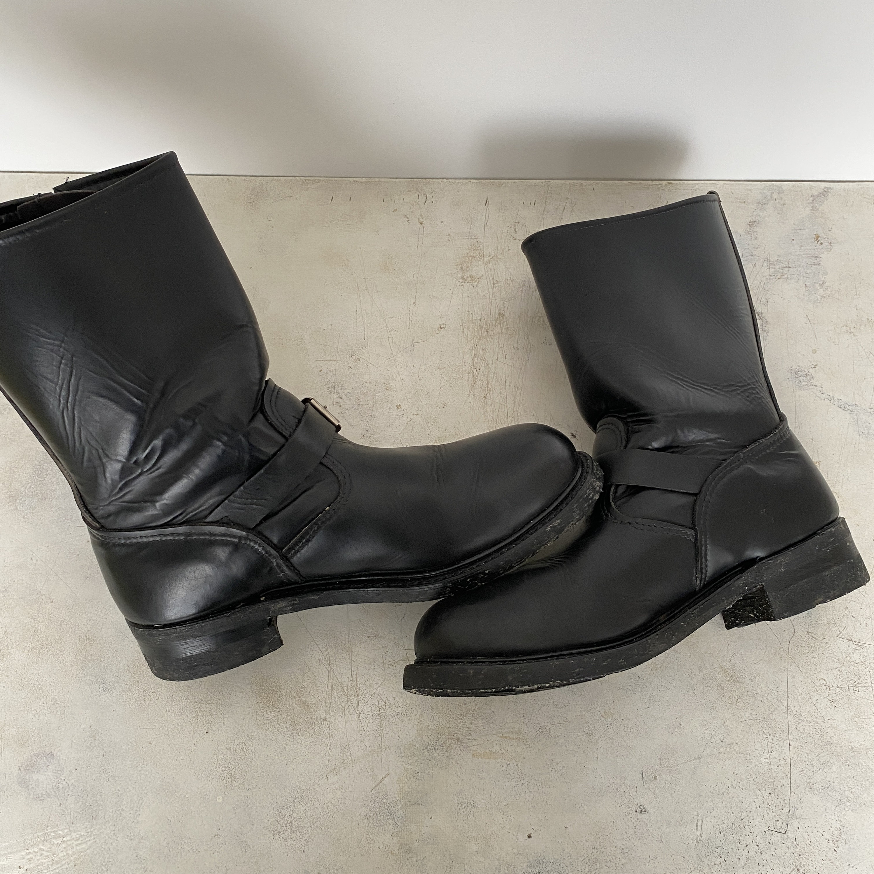 80s Vintage Motorcycle Engineer Black Leather Biker Boots Grunge Steel ...