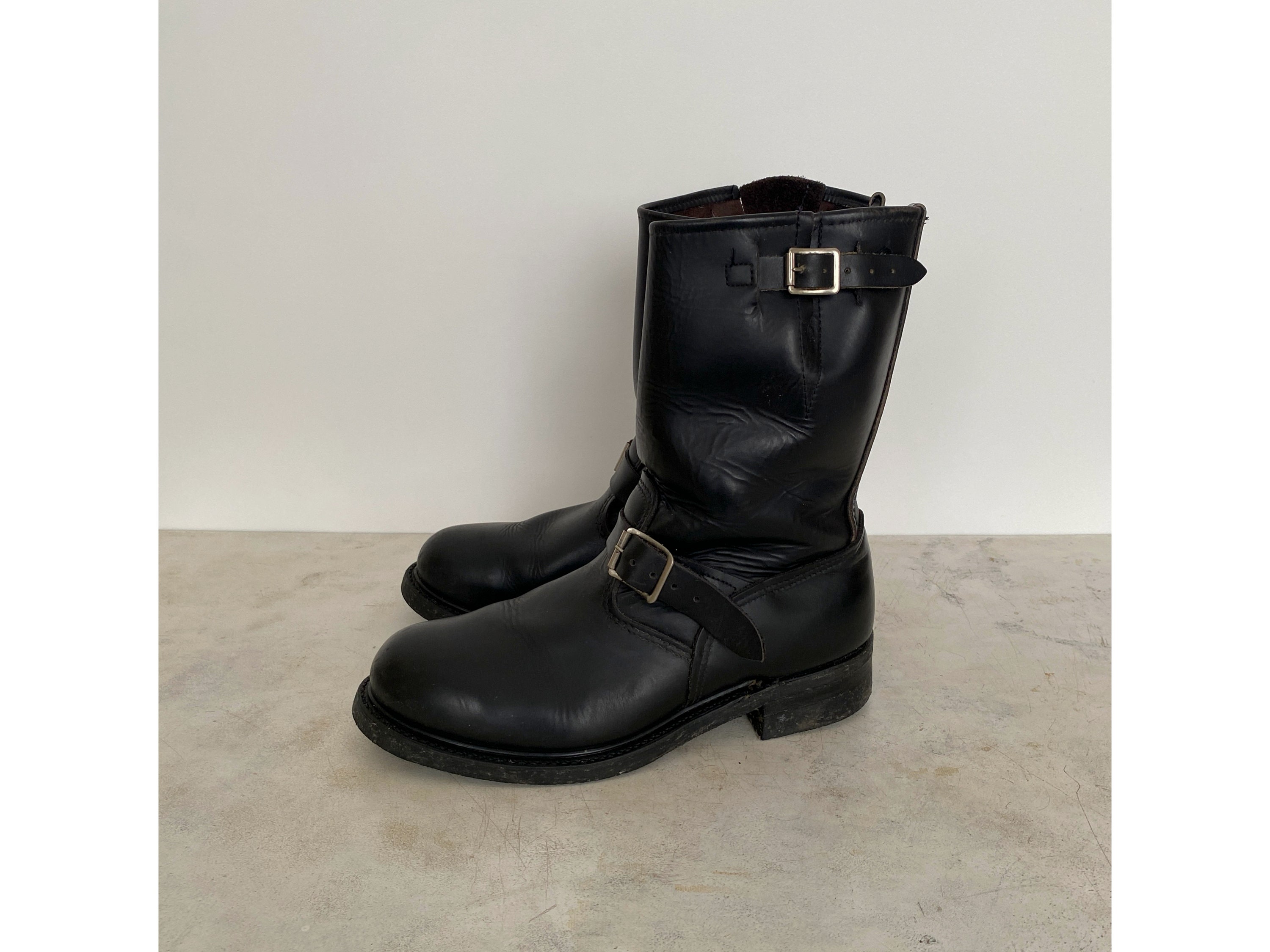 80s Vintage Motorcycle Engineer Black Leather Biker Boots Grunge Steel ...