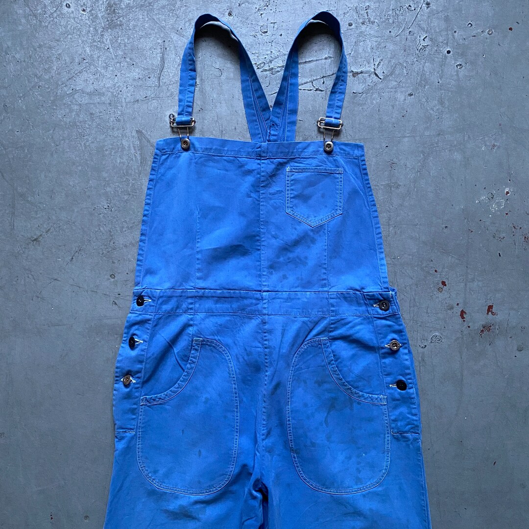60s Vintage Blue Cotton Selvedge Workwear Sanfor Work French Overalls ...