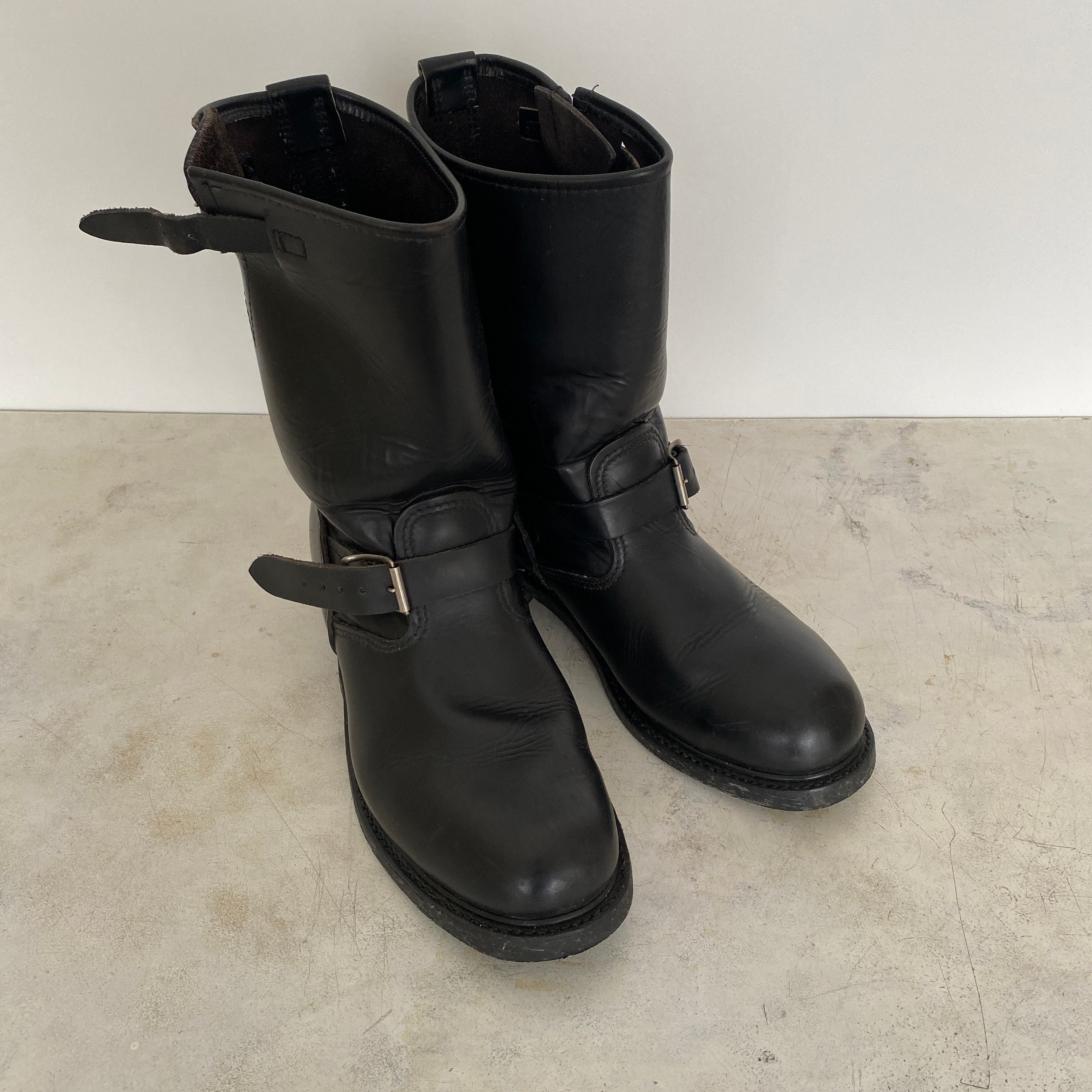 80s Vintage Motorcycle Engineer Black Leather Biker Boots Grunge Steel ...