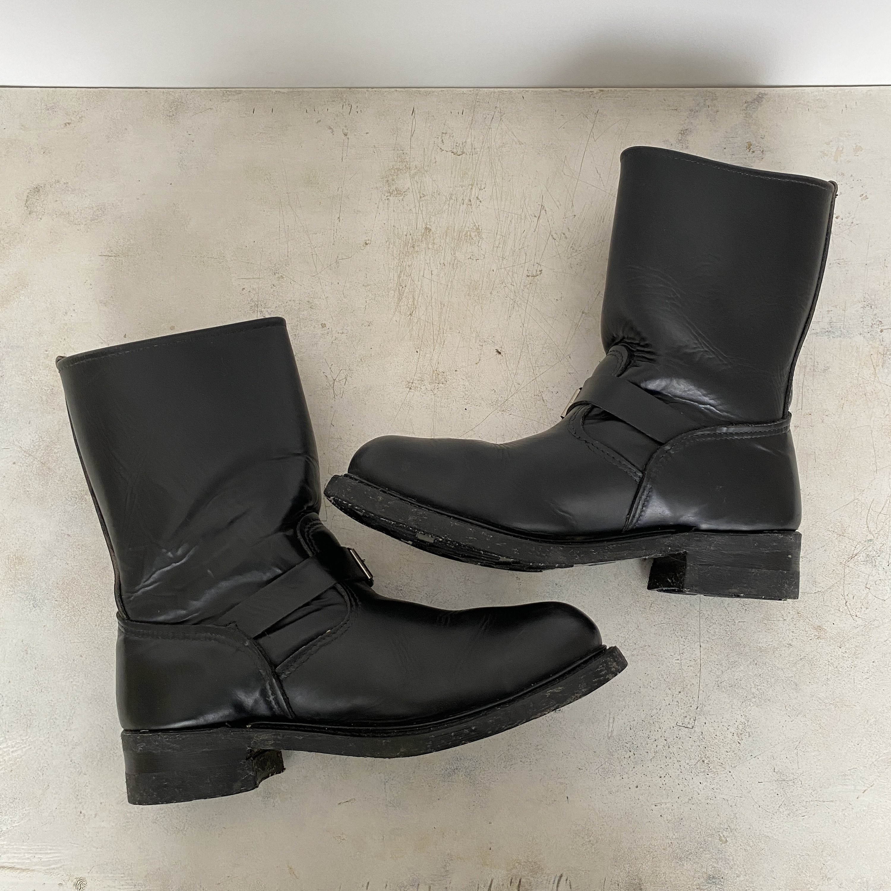 80s Vintage Motorcycle Engineer Black Leather Biker Boots Grunge Steel ...