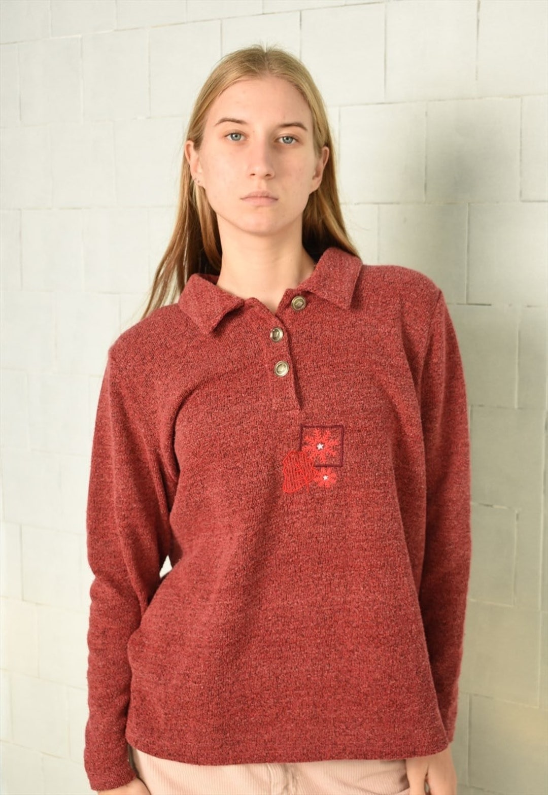 Vintage 90s Embroidered Floral Knit Jumper Pullover Sweater - Etsy