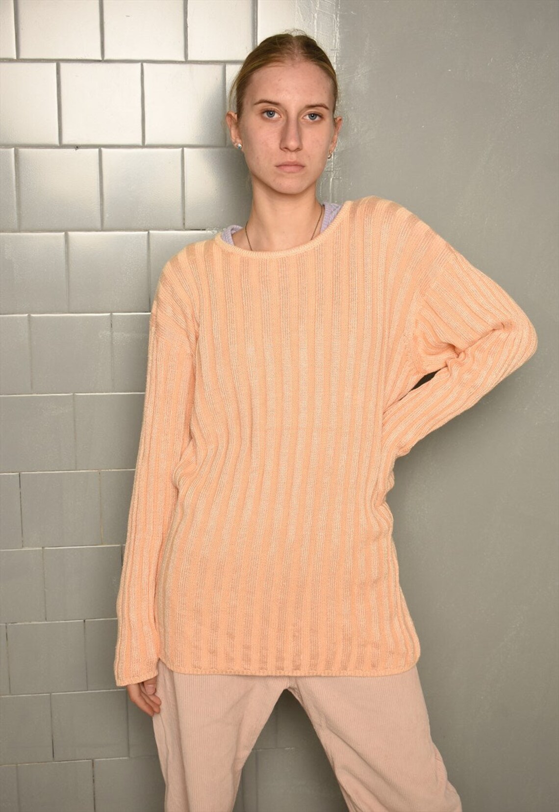 Vintage 80s Ribbed Knit Pastel Peach Jumper Sweater Pullover - Etsy