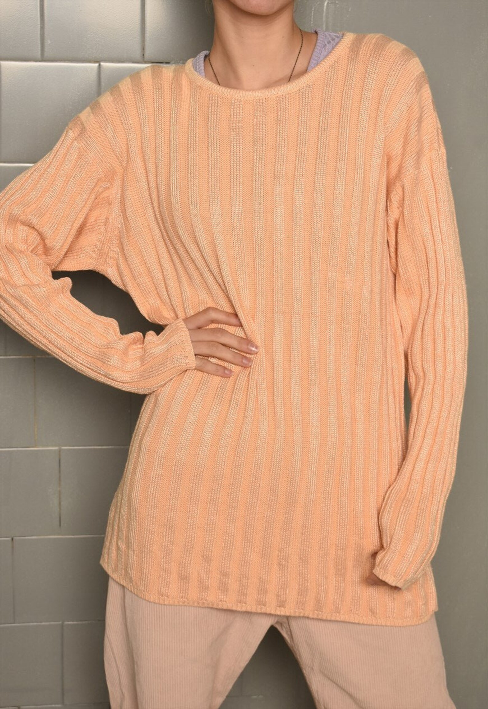 Vintage 80s Ribbed Knit Pastel Peach Jumper Sweater Pullover - Etsy