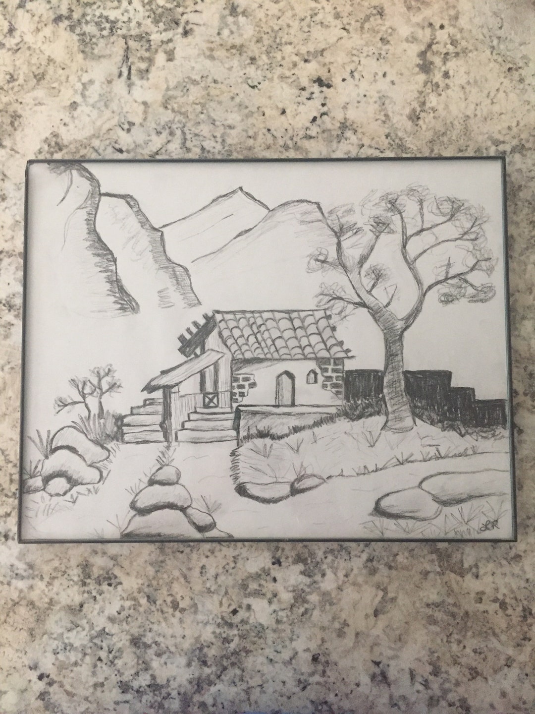 Charcoal Drawn House in Desert Setting - Etsy