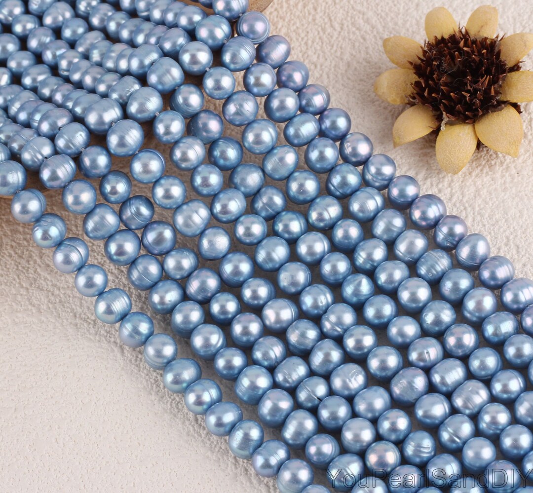 8-9mm Sky Blue Color Round Genuine Freshwater Pearl, Genuine Freshwater ...