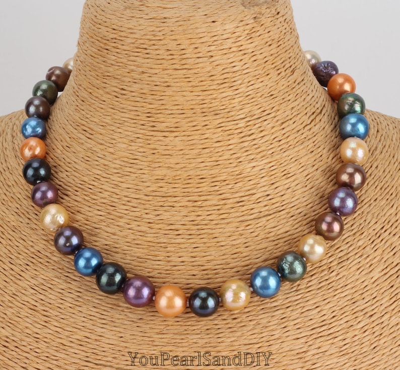 10-12mm Multicolor Edison Pearl Necklace, Iridescent Freshwater Pearl ...
