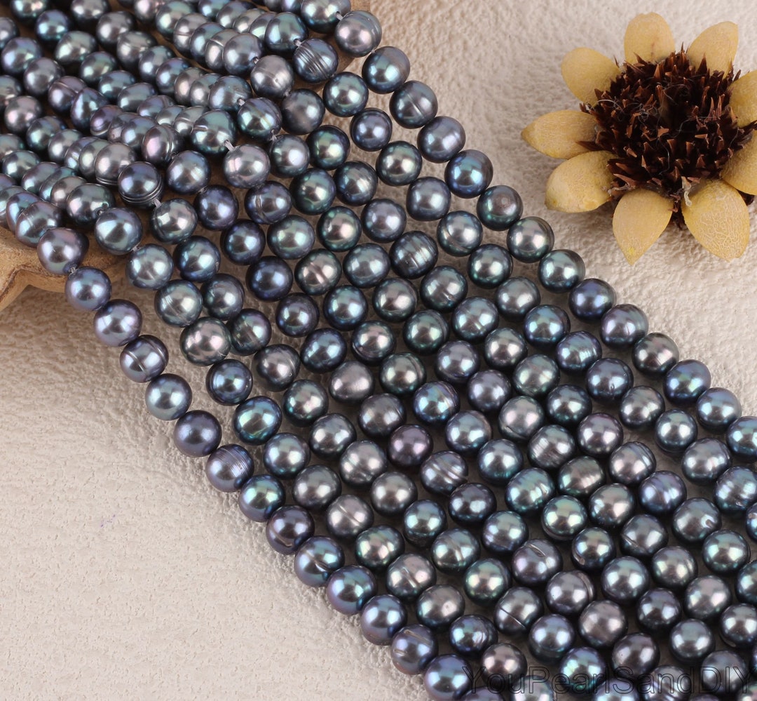 8-9mm Round Peacock Black Pearls Beads,natural Freshwater Pearls,loose ...