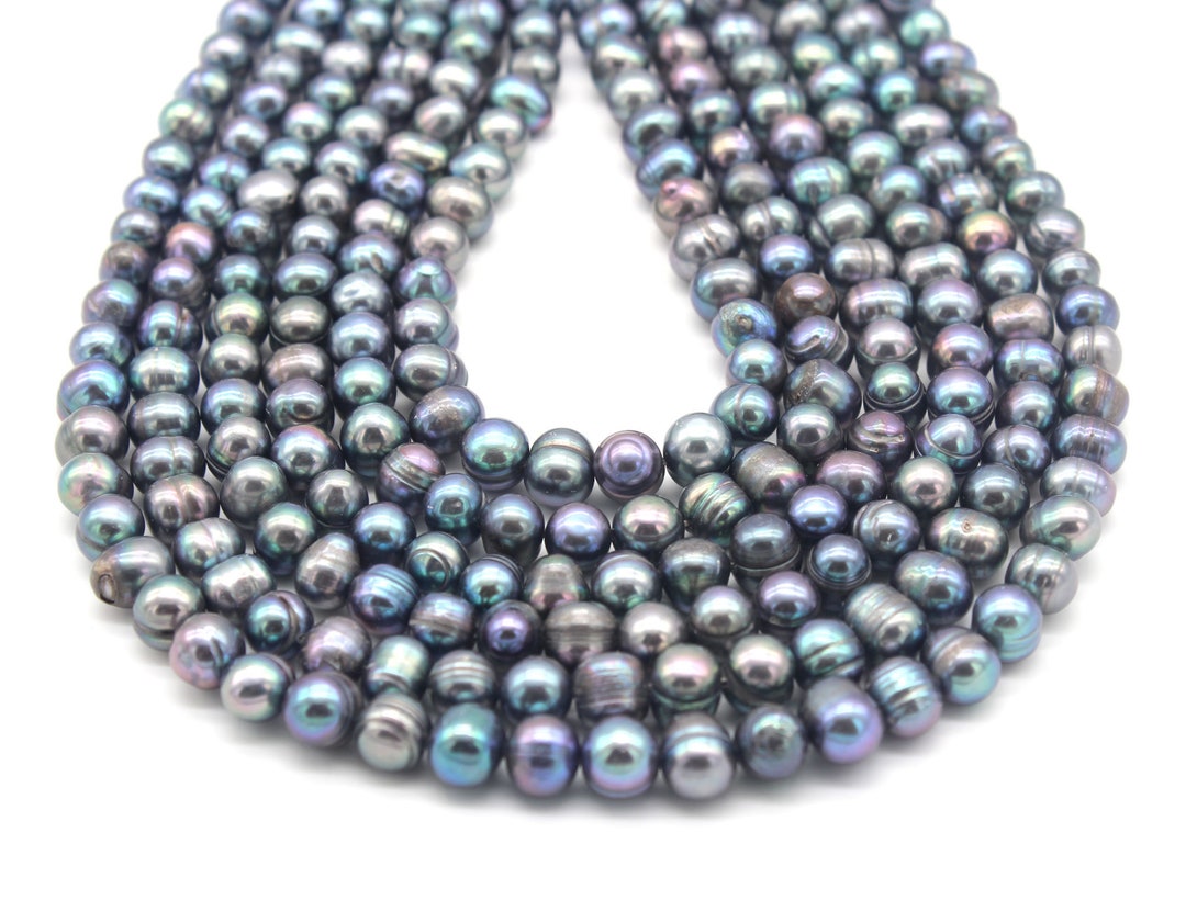 8-9mm Natural Potatot Freshwater Pearls,peacock Black Pearls Strand ...