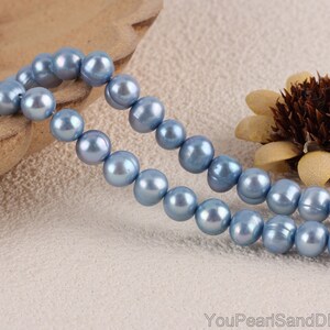 8-9mm Sky Blue Color Round Genuine Freshwater Pearl, Genuine Freshwater ...