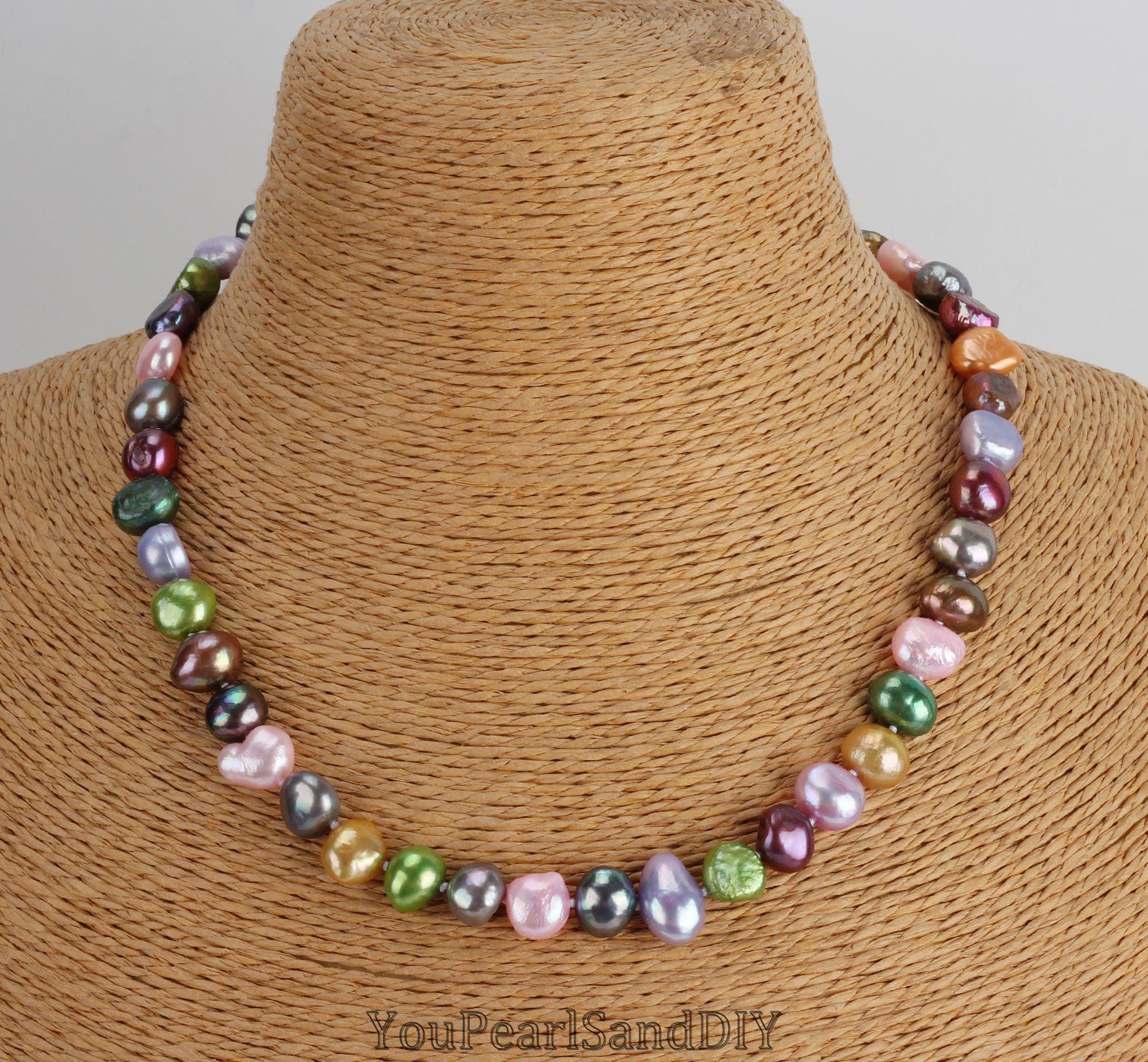 Handmade 9-10mm Colorful Freshwater Nugget Pearls Necklace,rainbow ...