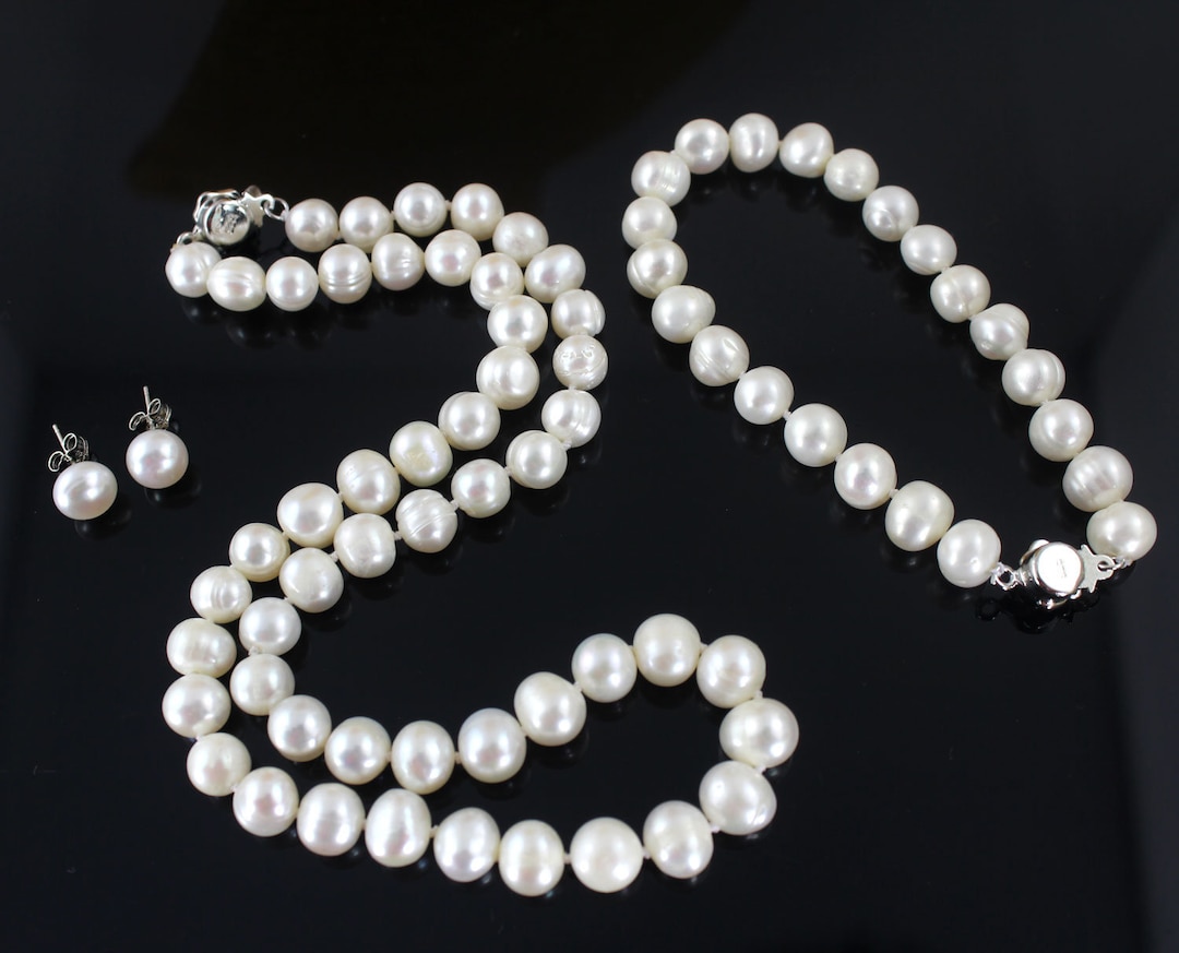 7-9mm Genuine Pearl Set,handmade Natural Freshwater Pearl Necklace ...