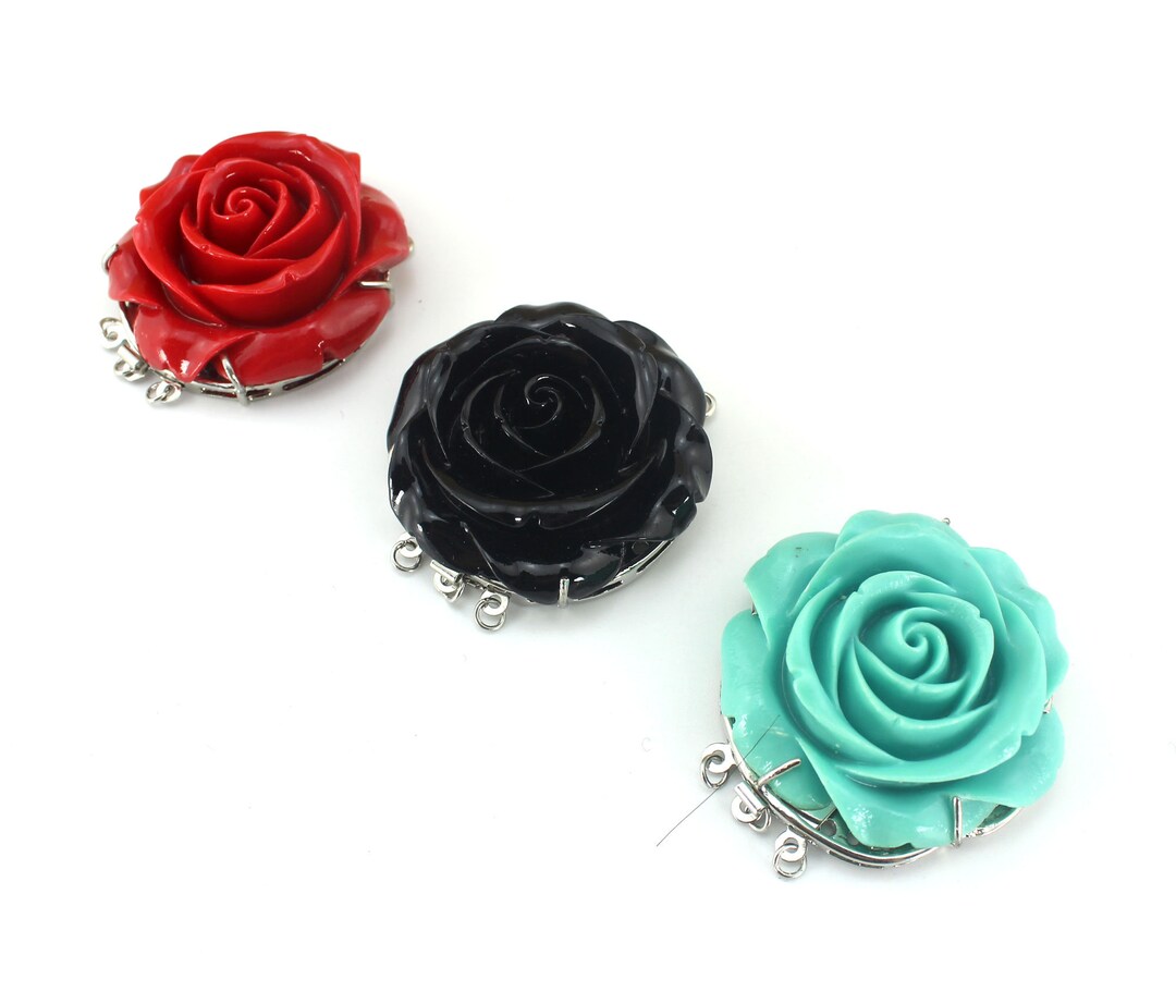 Red/blue/black Resin Rose Flower Clasps,3 Rows Clasp Connector,jewelry ...