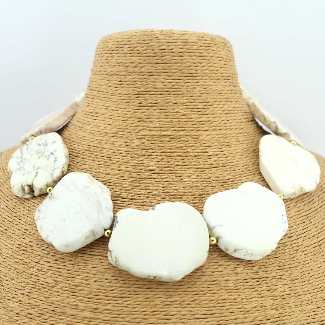 Chunky Simulated Turquoise Slab Necklace | Bold Statement Choker | Boho ...