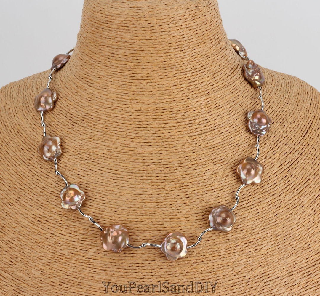 15-17mm Natural Flower Pearls Necklace,handmade Brown Pearls Necklace ...