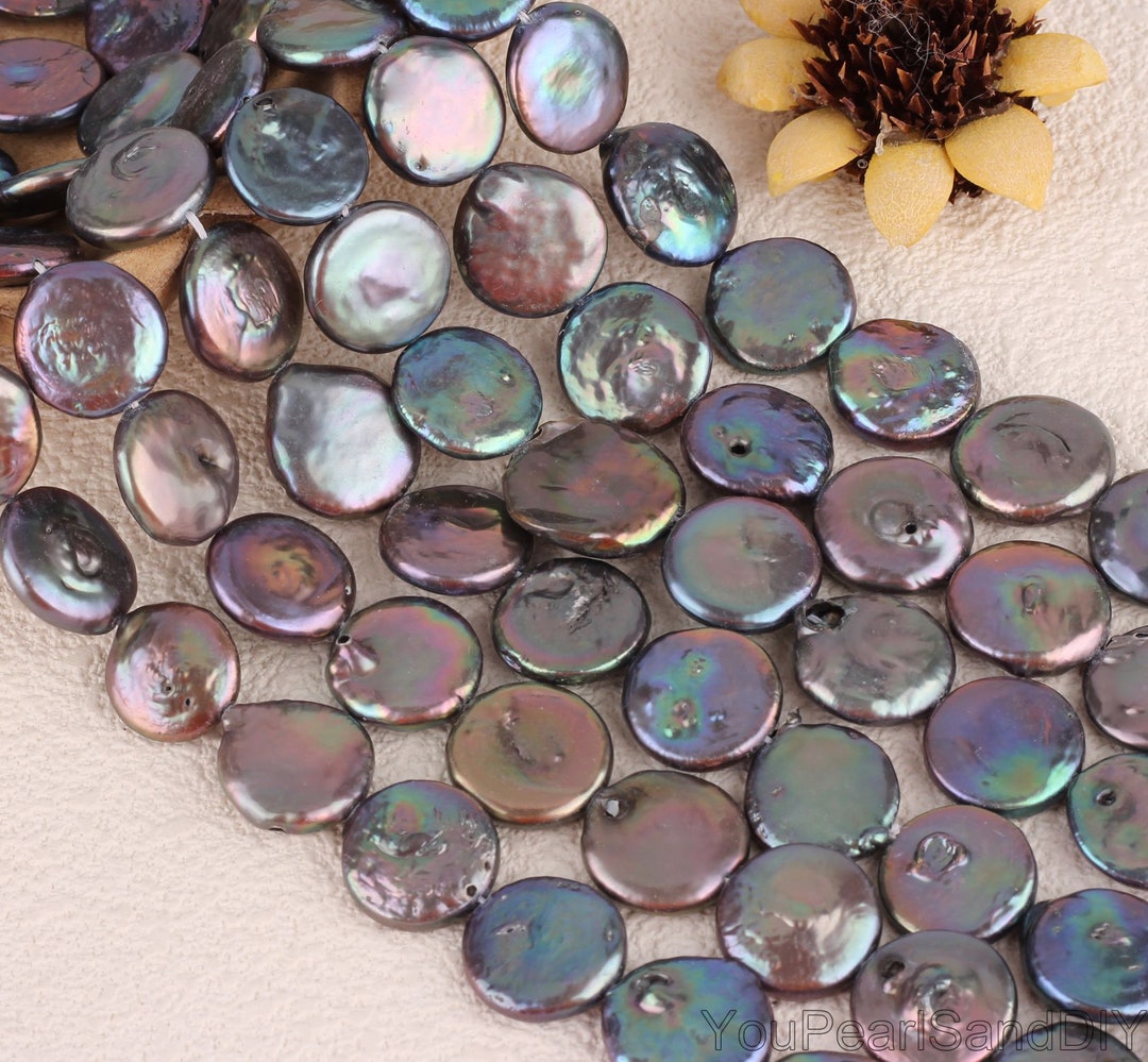 16-17mm Black Coin Freshwater Pearls,diy Beadcoin Freshwater ...