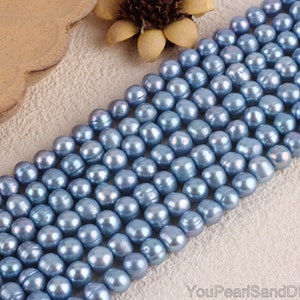 8-9mm Sky Blue Color Round Genuine Freshwater Pearl, Genuine Freshwater ...