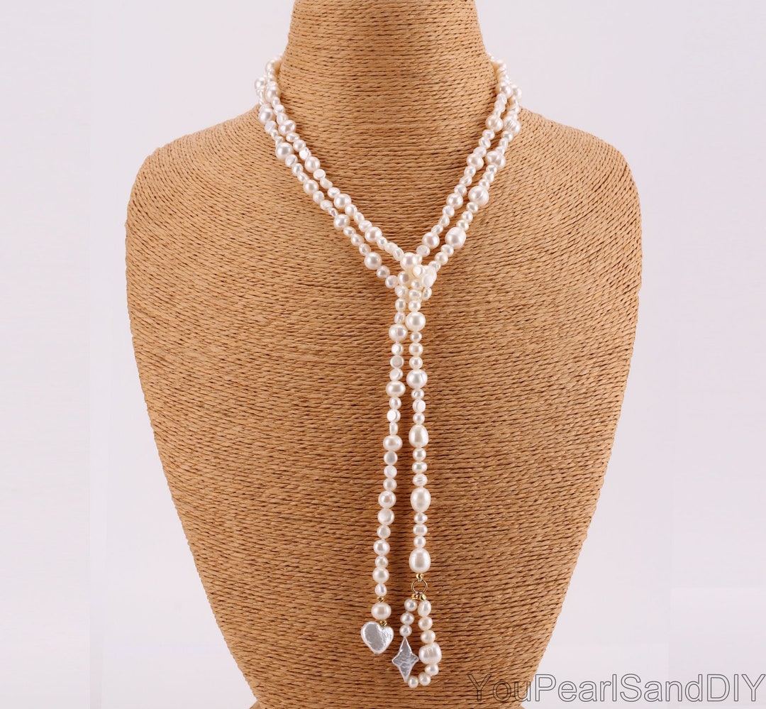 Collier de perles blanches faites main de 45 pouces-6-7 mm, collier ...