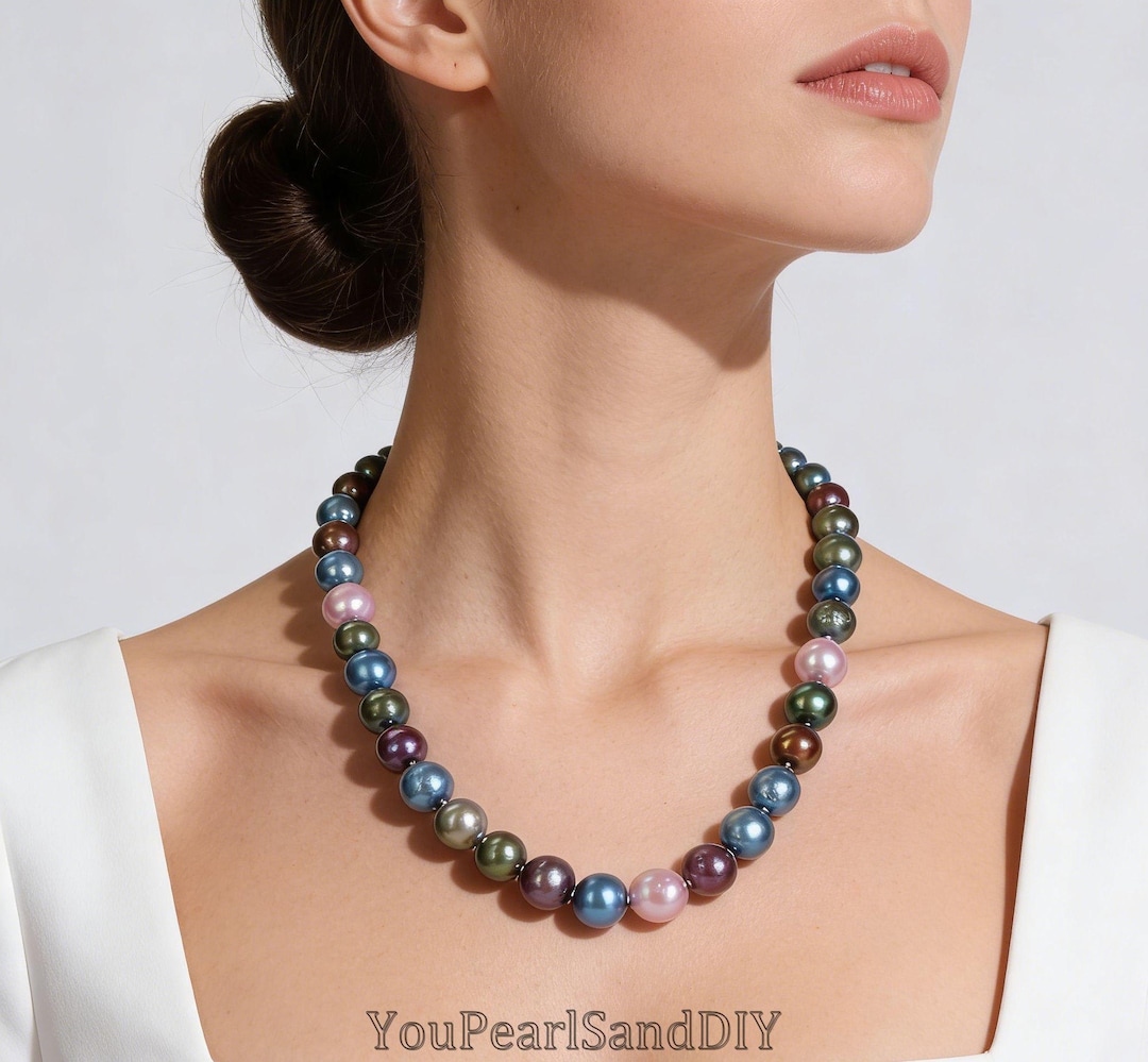 10-12mm Multicolor Edison Pearl Necklace, Iridescent Freshwater Pearl ...