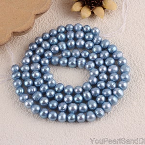 8-9mm Sky Blue Color Round Genuine Freshwater Pearl, Genuine Freshwater ...